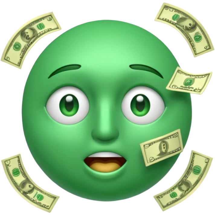 3D glossy money emoji, dollar-sign eyes, cash flying out of mouth ...