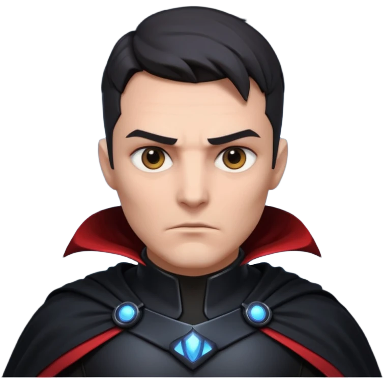 dark sci-fi villain portrait, head and shoulders only, black armor ...