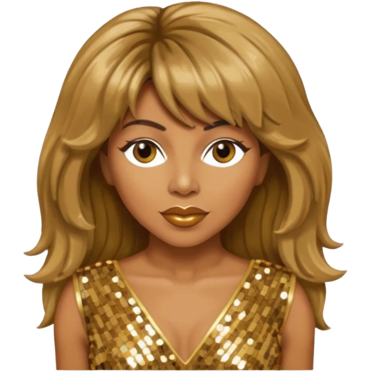 Tina Turner with long light brown hair, gold outfit emoji | AI Emoji ...