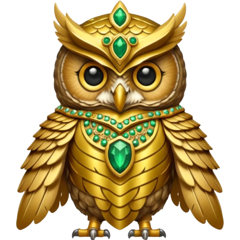 owl warrior wearing golden armor embedded with emerald jewels emoji ...