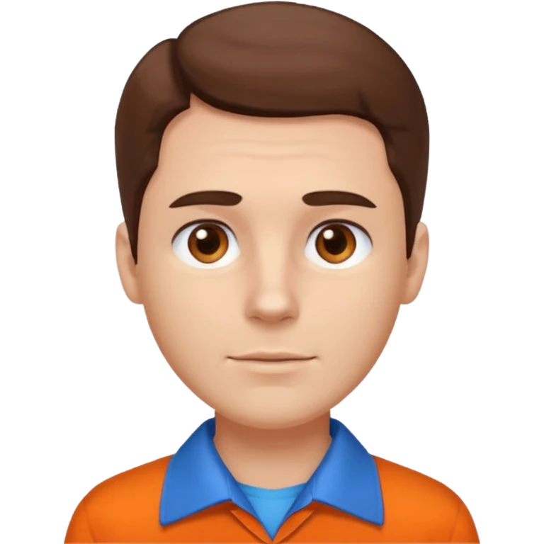male, white skin, brown hair, brown eyes, orange shirt and blue ...