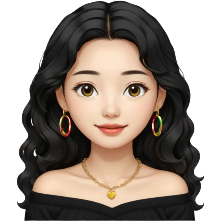A South Korean girl with long, dark black wavy hair with middle part ...