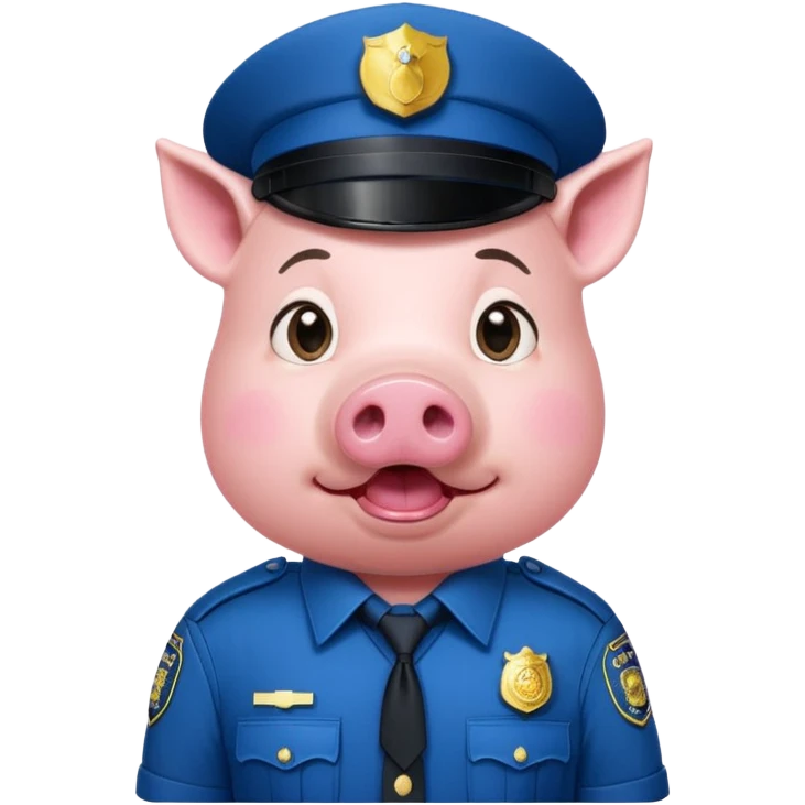 a pig, upright, in a police officer uniform, drooling, eyes looking to ...