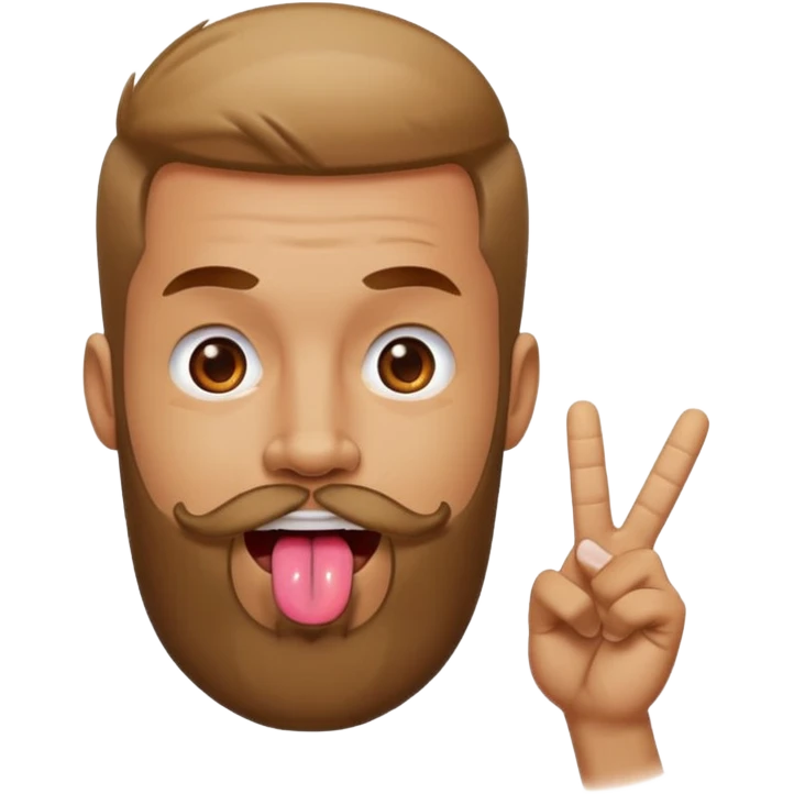 Man with beard sticking tongue out with peace sign under tongue emoji ...