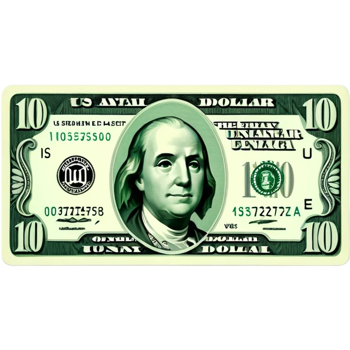 3D realistic US 100 dollar bill sticker, slight perspective, centered ...