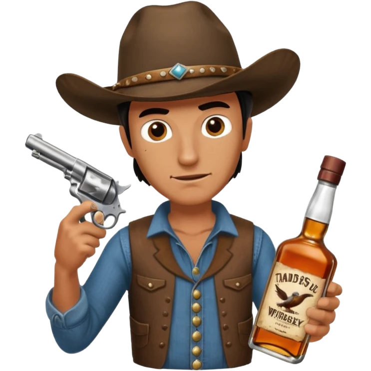 A rough and tumble cowboy with a 6 shooter and a bottle of whiskey ...