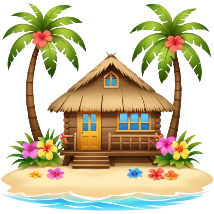 Hawaiian beach house, small tropical house, wooden walls, thatched roof ...