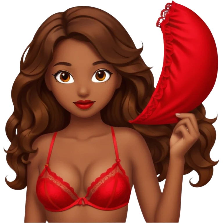 Sexy Brown Girl With Brown Long Wavy Hair Wearing Hot Lingerie Emoji