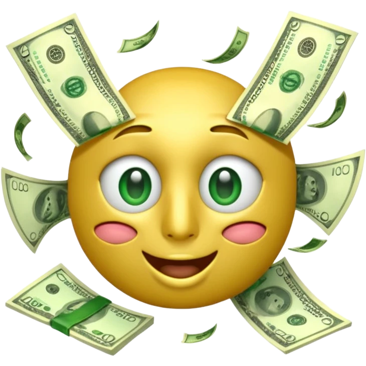 3D glossy money emoji, dollar-sign eyes, cash flying out of mouth ...