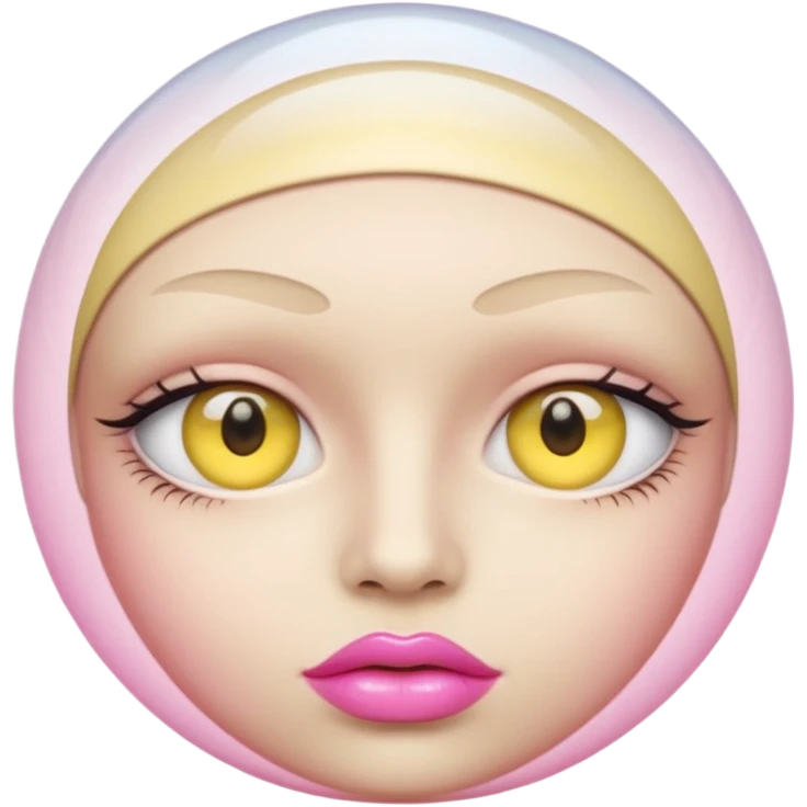 A translucent half-sphere with pink lips and two yellow eyes and 8 toea ...