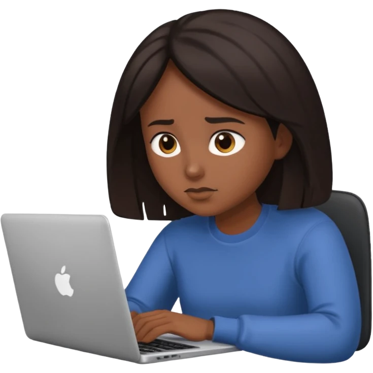 The central figure is an emoji of a person with dark hair with laptop ...