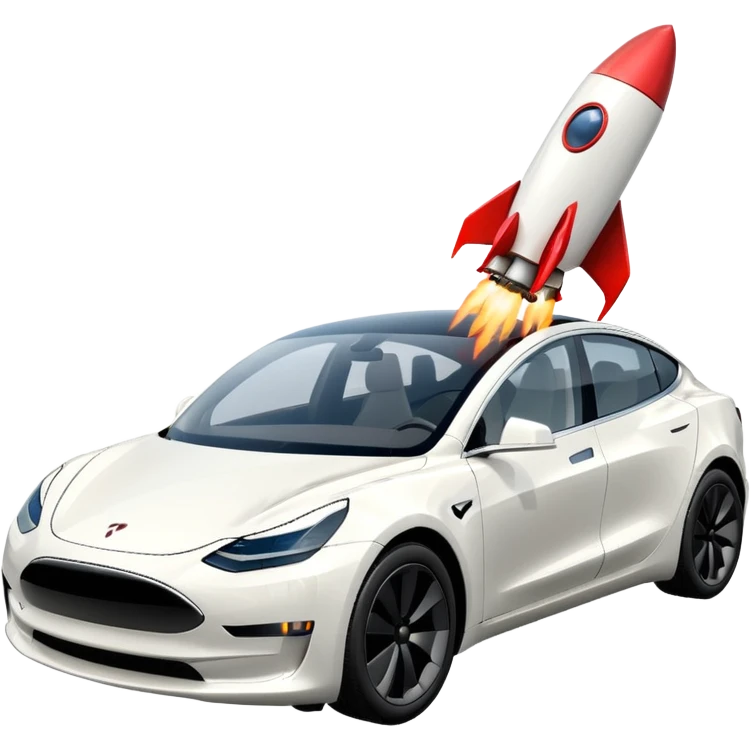 Tesla model 3 white. Rockets mounted on roof emoji | AI Emoji Generator
