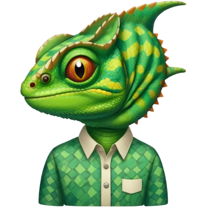 A chameleon with a shirt that says CELANS emoji | AI Emoji Generator
