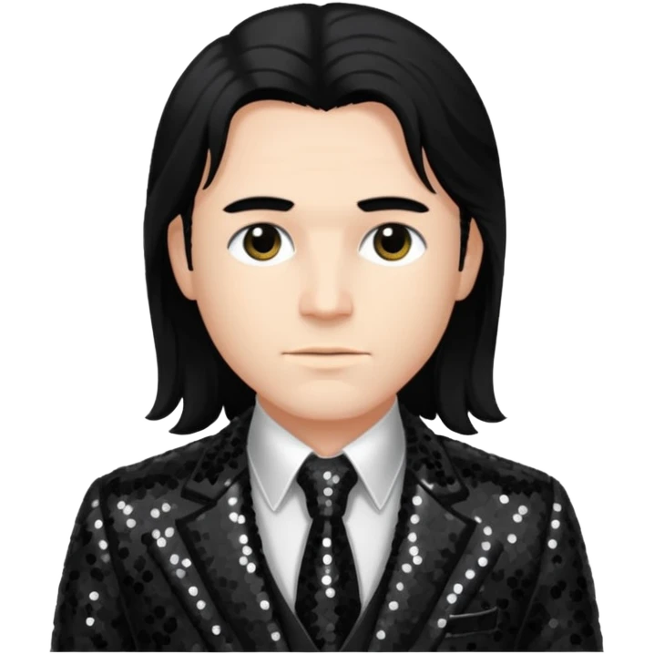 Charles Lee Ray with long black hair, dark suit sequin suit emoji | AI ...
