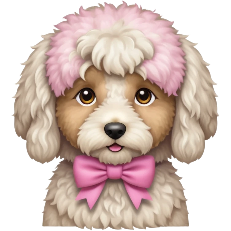 white fluffy labradoodle with light brown eyes and pink bow emoji | AI ...