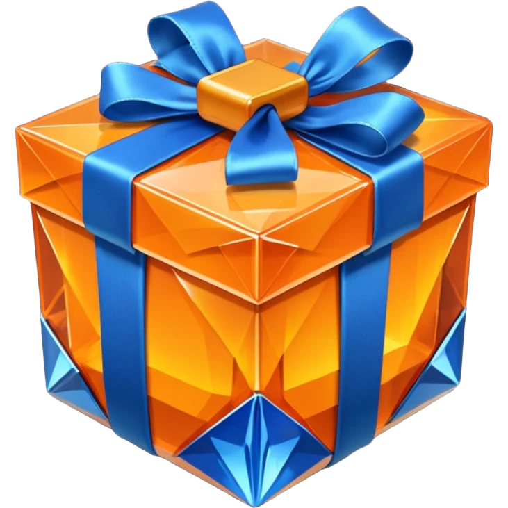 orange crystal gift box with blue ribbon emoji | AI Emoji Generator
