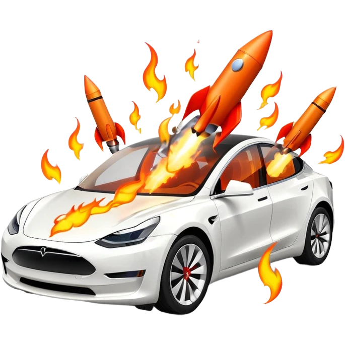 Tesla model 3 white. Two rockets mounted on roof flame backwards emoji ...