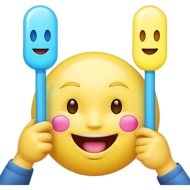 An excited yellow emoji face with closed smiling eyes and blushing ...