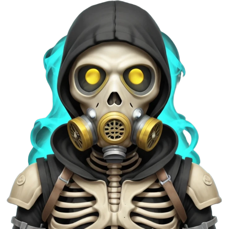 skeleton wearing a gas mask portrait, head and shoulders only, visible ...