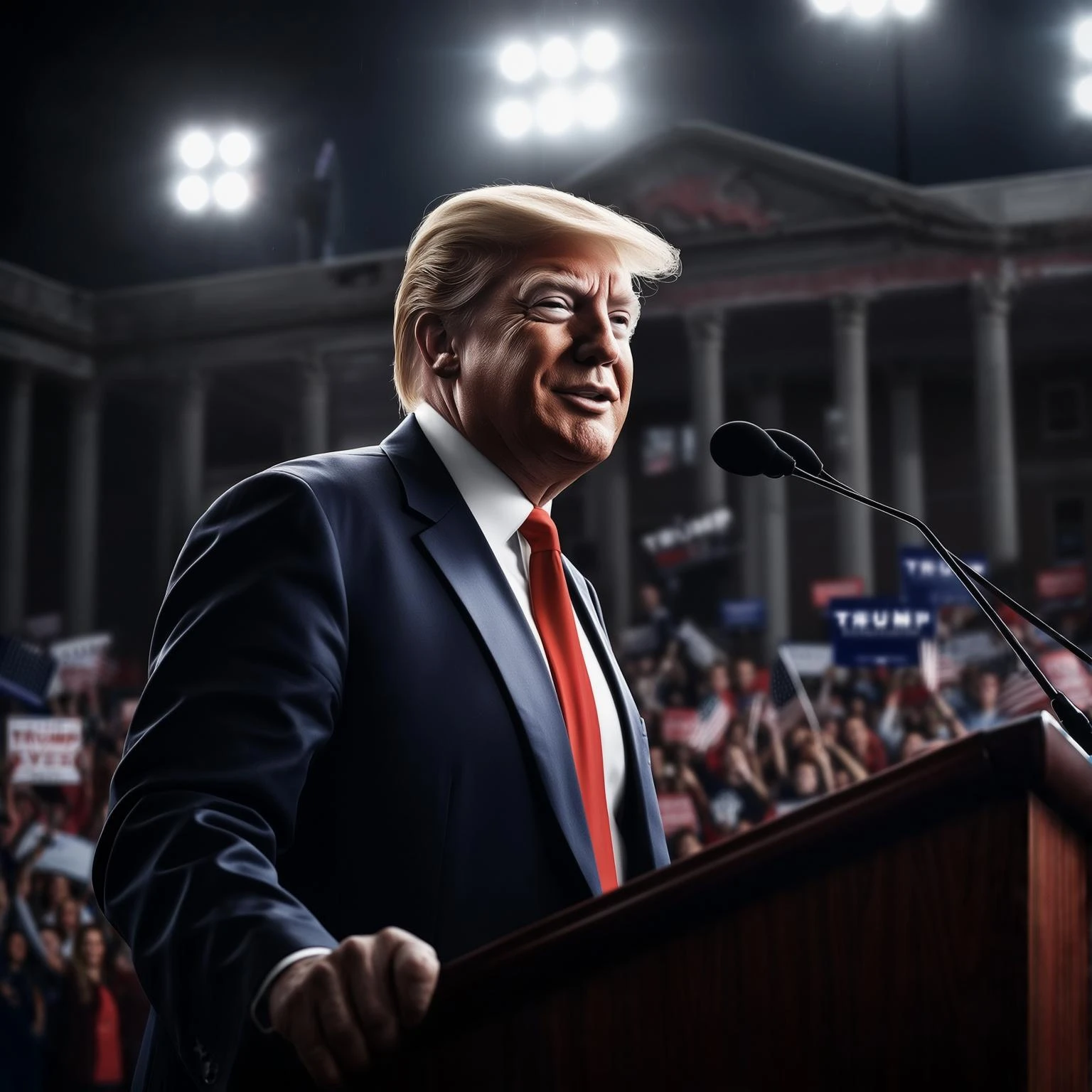 Donald Trump speaking at a rally emoji | AI Emoji Generator