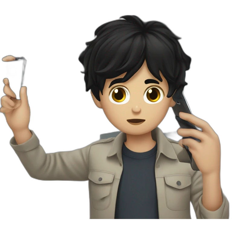 boy holding phone with reflection emoji | AI Emoji Generator