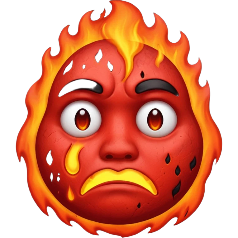 make this image with a sad face thats red with lava and steam coming ...