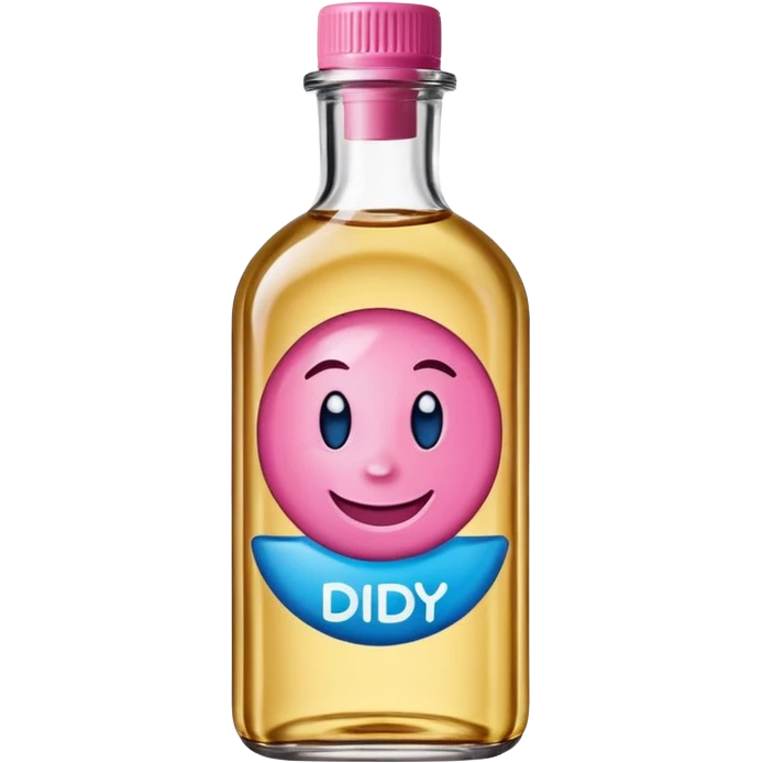 Smiling bottle of oil blue top pink outside with logo that says diddy ...