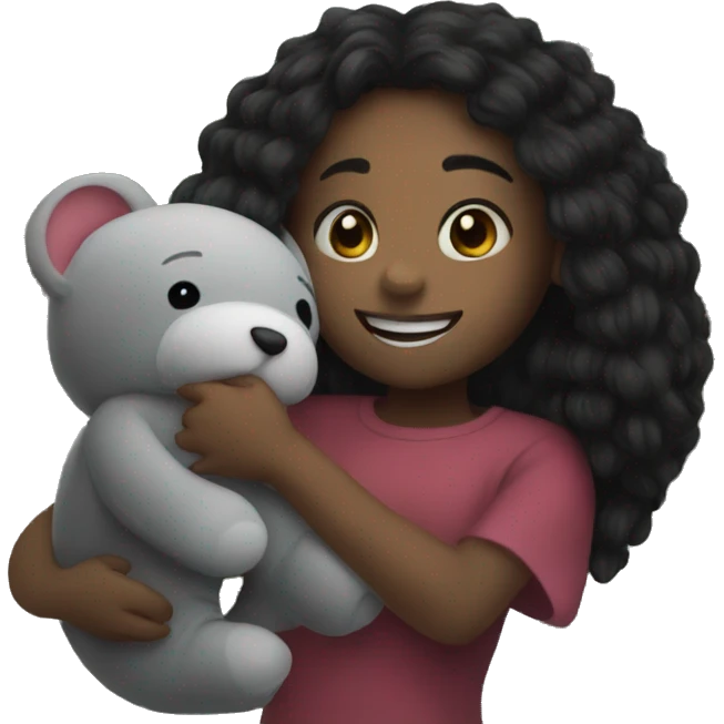 happy girl holding stuffed toy emoji | AI Emoji Generator