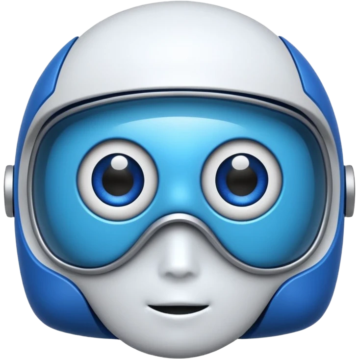 “Um robô branco e azul, com olhos digitais grandes, jeito atrapalhado e ...