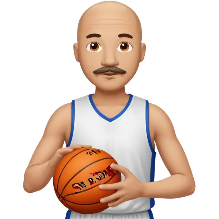 bald man basketball player white jersey with mustache holding basket ...