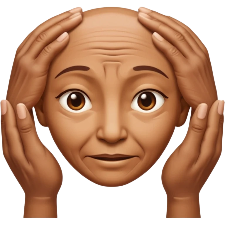 Simple emoji of a face with wrinkles being smoothed by hands, both ...