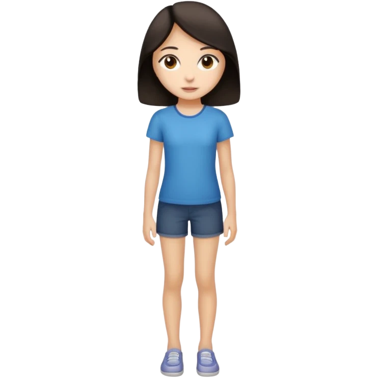Make an emoji of a slender, full-length girl with dark hair and brown ...