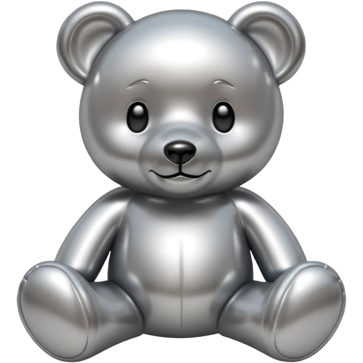 A cute teddy bear emoji made of liquid silver chrome, smooth rounded ...