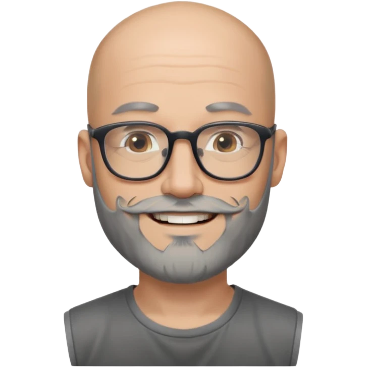 Bald man with salt and pepper beard and rectangle glasses and shoulder ...