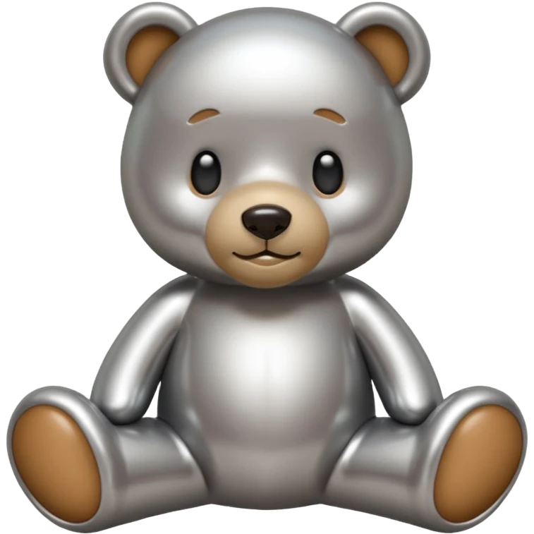 A cute teddy bear emoji made of liquid silver chrome, smooth rounded ...
