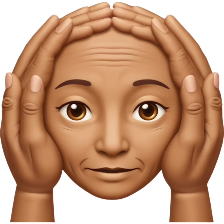 Simple emoji of a face with wrinkles being smoothed by hands, both ...