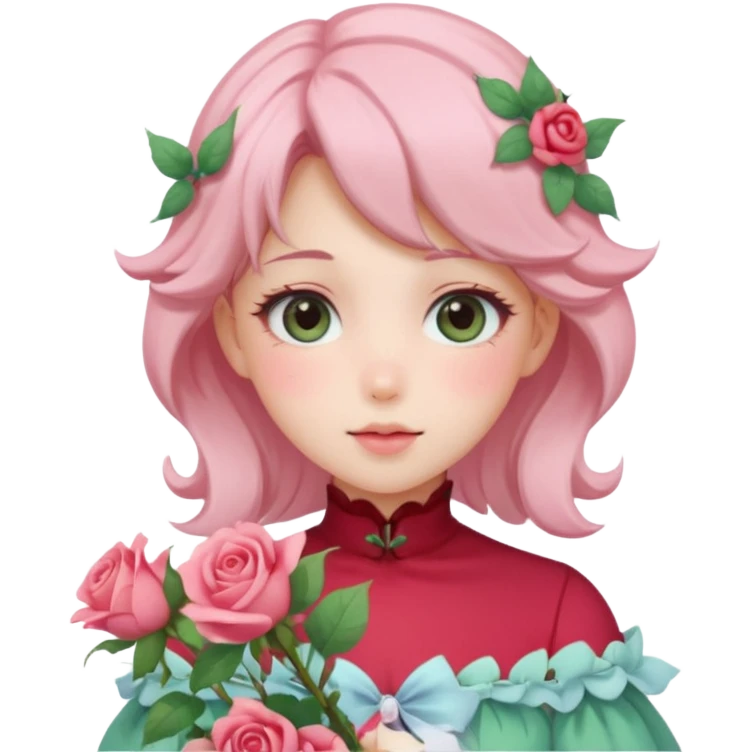 gorgeous pastel anime style lady with blushing face and roses ...