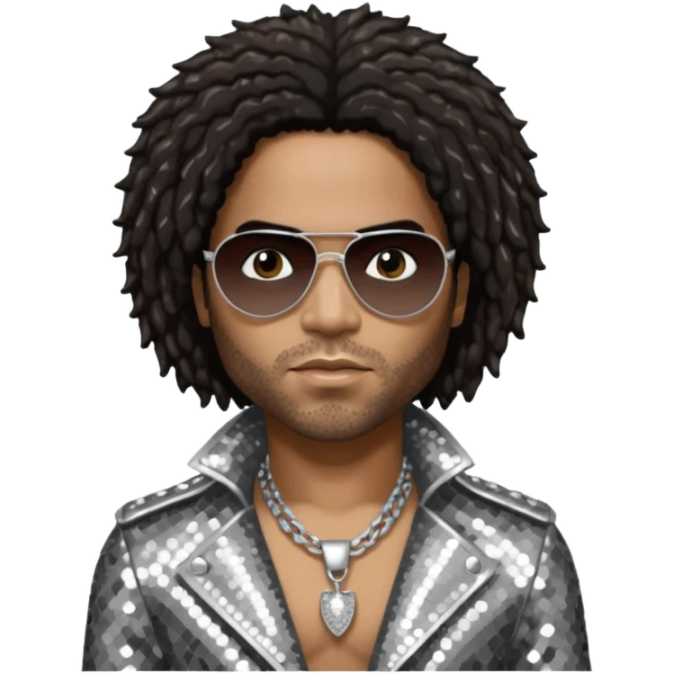 Lenny Kravitz with long dark brown hair, silver sequin outfit emoji ...