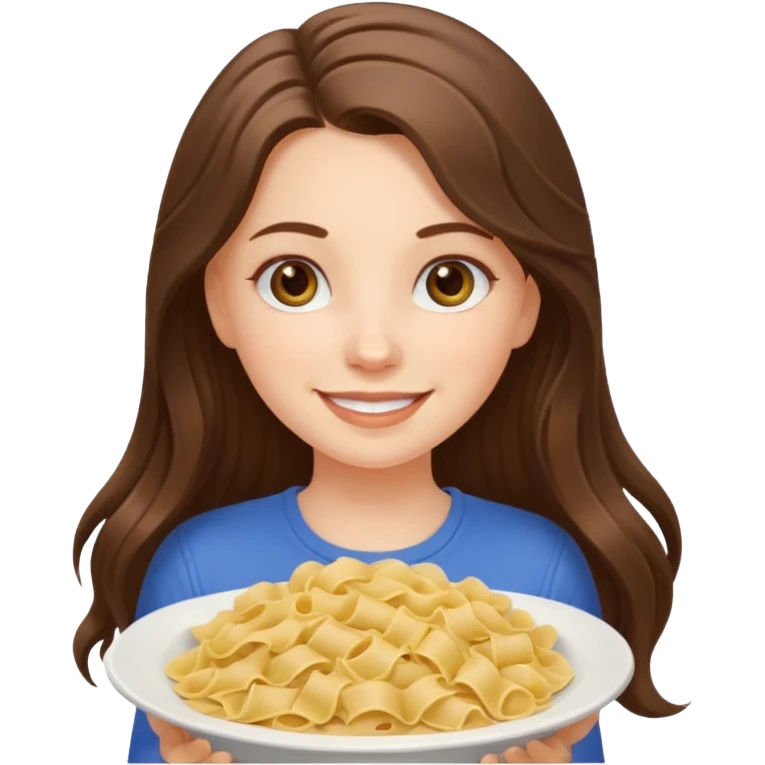 smiling white long brunette hair girl with hazel eyes with pasta emoji ...