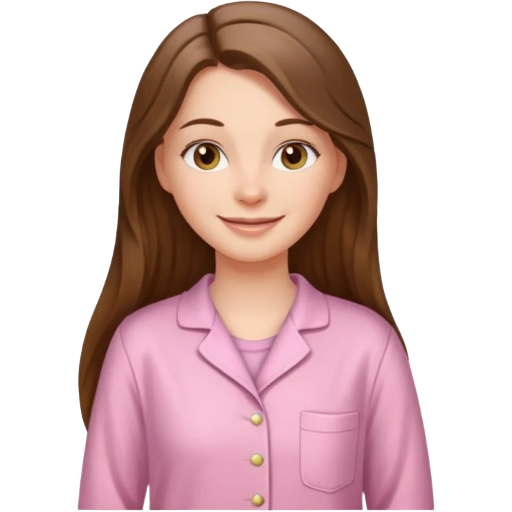 smiling white long brunette hair girl with hazel eyes and in light pink ...