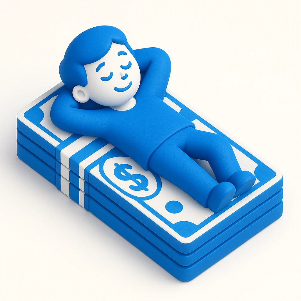 happy person napping on mattress of money emoji | AI Emoji Generator