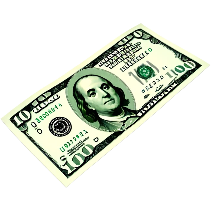 3D realistic US 100 dollar bill sticker, slight perspective, centered ...