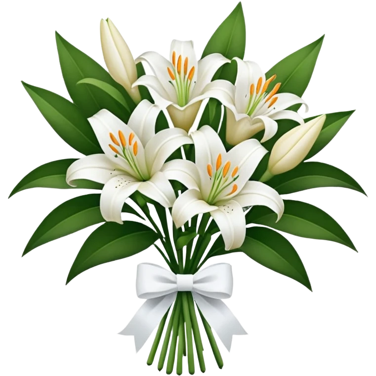 Big white bouquet of Lillie’s with white bow emoji | AI Emoji Generator