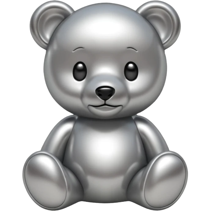 A cute teddy bear emoji made of liquid silver chrome, smooth rounded ...