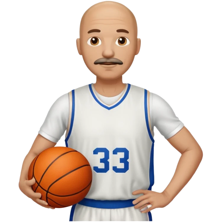 bald man basketball player white jersey with mustache holding basket ...