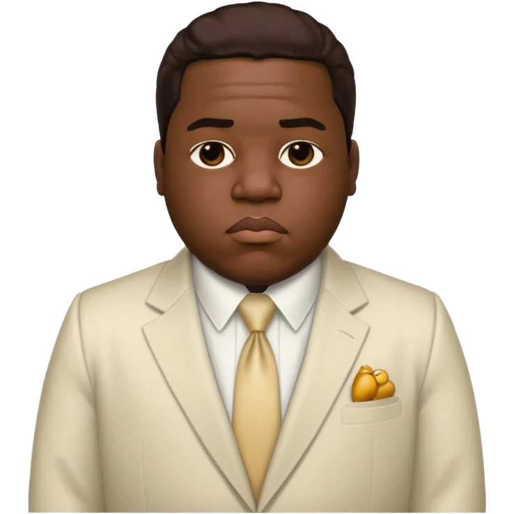 Biggie Smalls with dark brown hair, ivory outfit emoji | AI Emoji Generator
