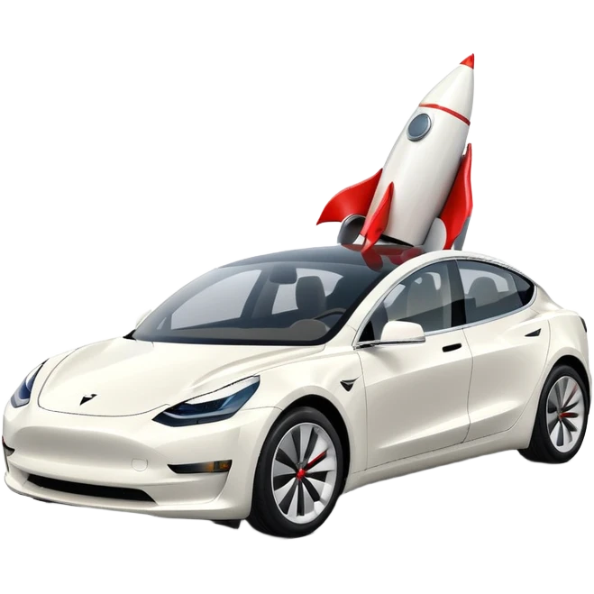 Tesla model 3 white. Rocket boost on roof emoji | AI Emoji Generator