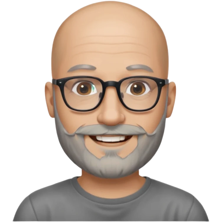 Bald man with salt and pepper beard and rectangle glasses and shoulder ...