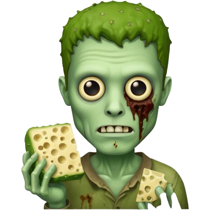 man zombie holding moldy cheese piece emoji | AI Emoji Generator