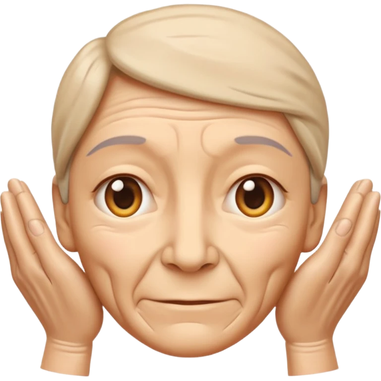 Simple emoji of a face with wrinkles being smoothed by hands, both ...